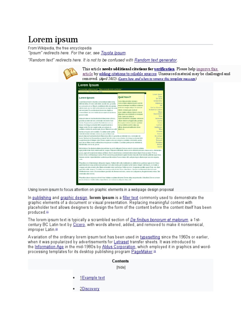 Lorem Ipsum: "Ipsum" Redirects Here. For The Car, See - "Random Text ...