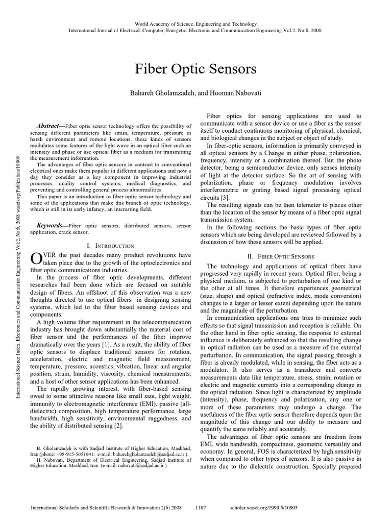 Fiber Optic Sensors | PDF | Optical Fiber | Optics
