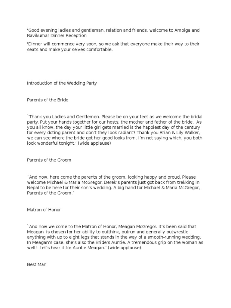 Good evening ladies and gentleman.docx | Groomsman | Bridesmaid