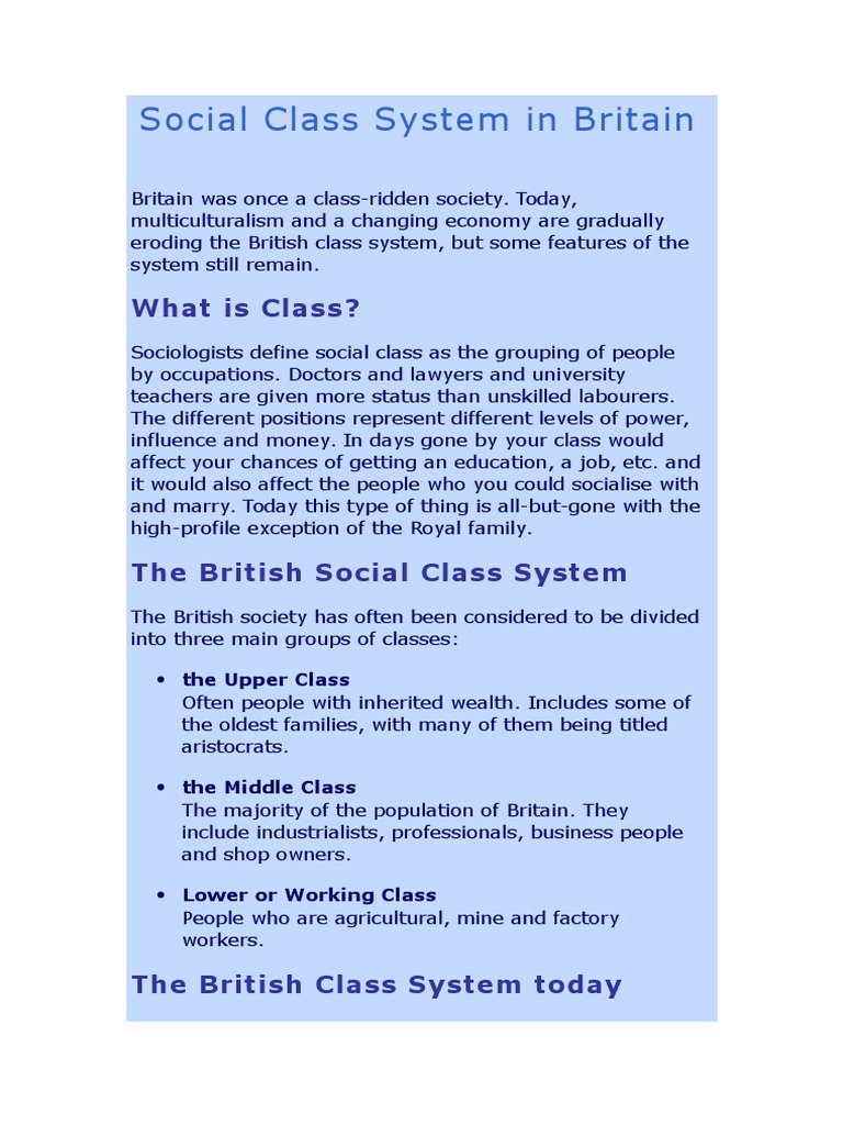 Social Class System in Britain | PDF