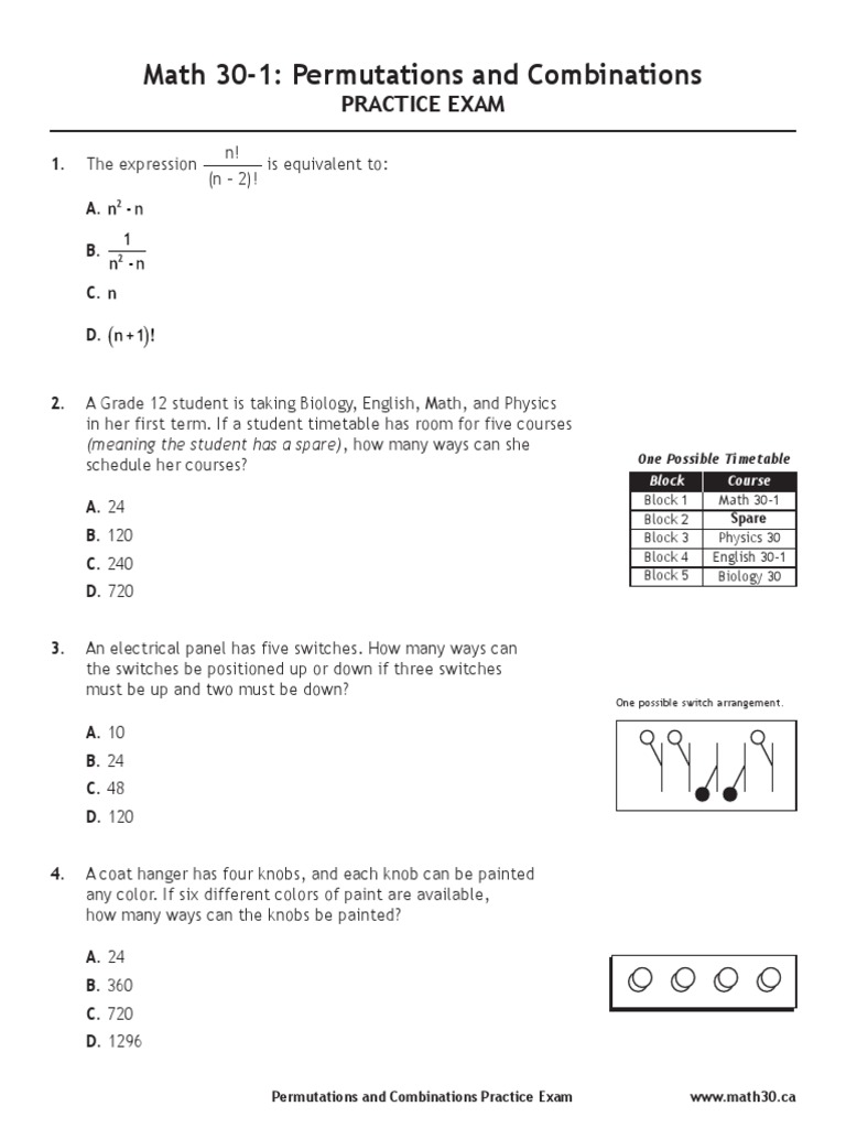 Math30-1 Diploma Practice Exam PermutationsAndCombinations | PDF ...
