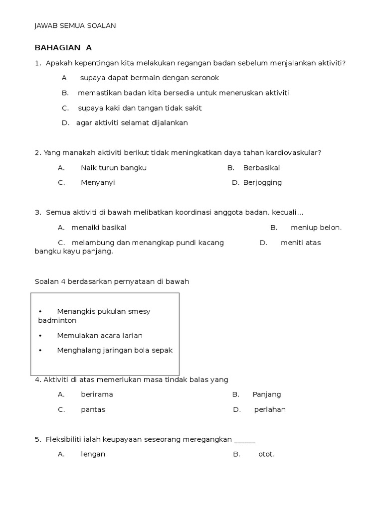 Ujian - PJK THN 4 | PDF