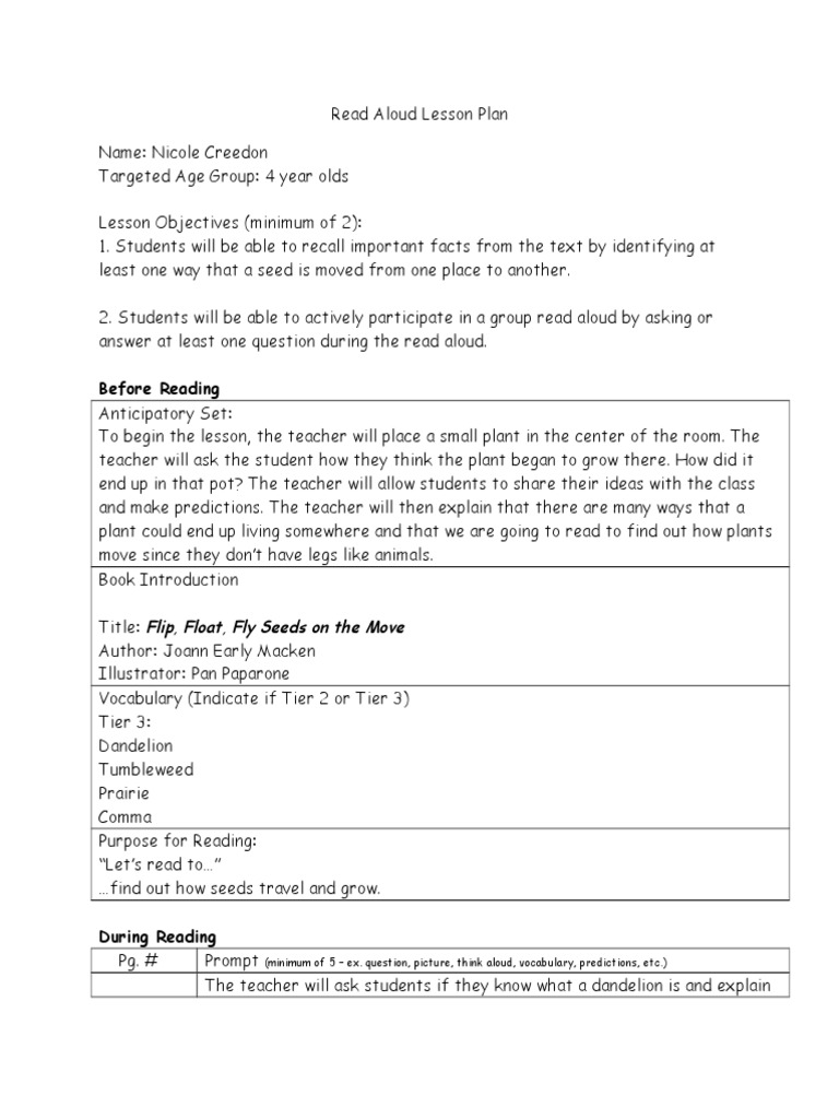 Creedon Preschool Lesson Literacy Flip Float Fly Seeds On The Move ...