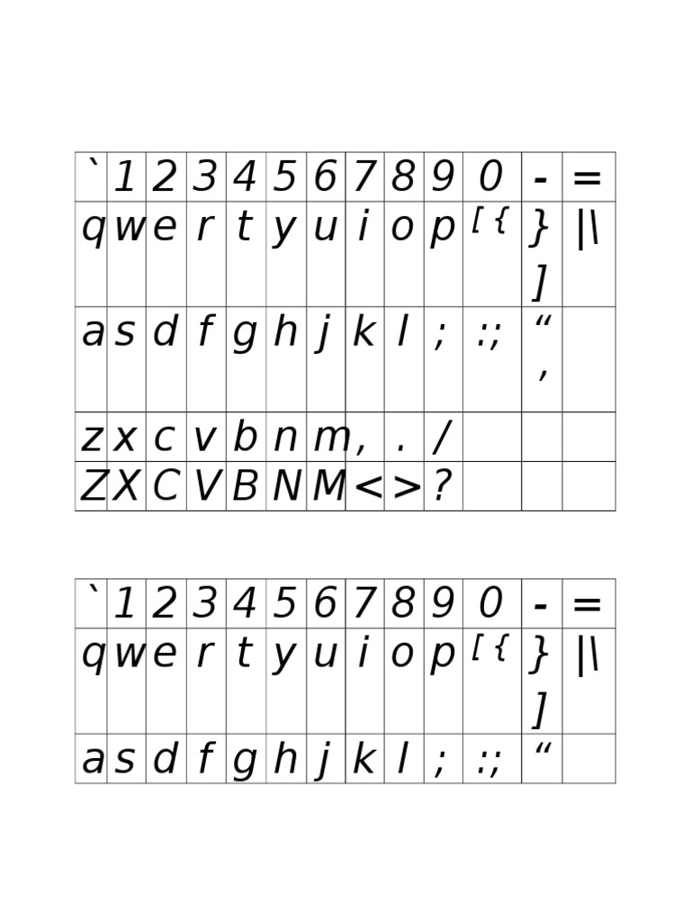 ' 1 2 3 4 5 6 7 8 9 0 - Qwertyuiop) ) - / Asdfghjkl : " ' ZXCVBNM ...