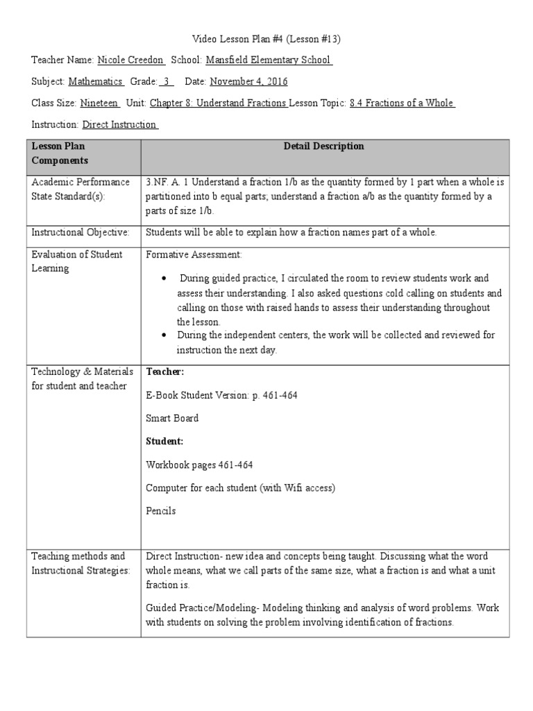 Lesson Plan Components Detail Description | PDF | Lesson Plan ...