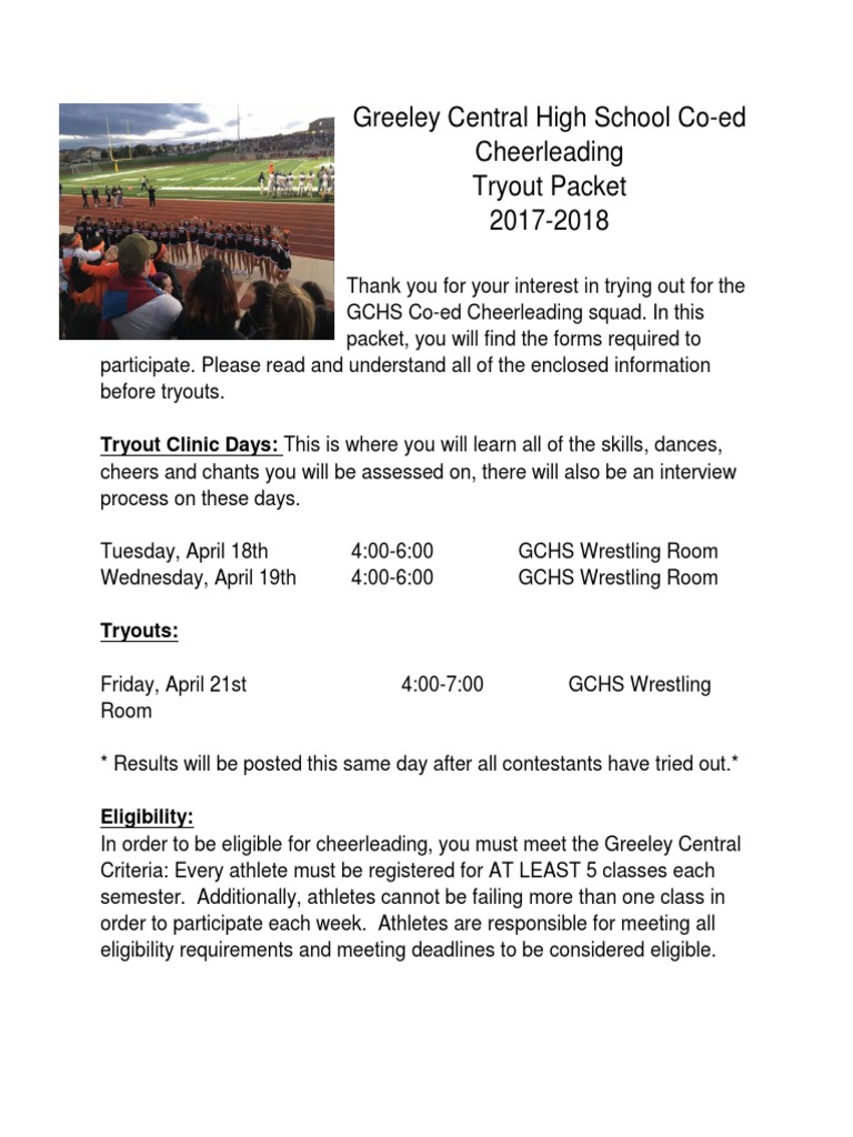 GCHS Cheer Tryout Packet 17-18 | Cheerleading | Sports
