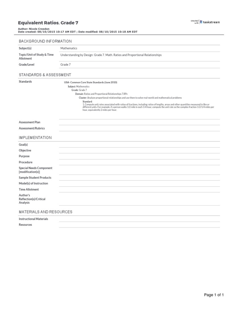 Grade 7 Equivalent Ratios | PDF