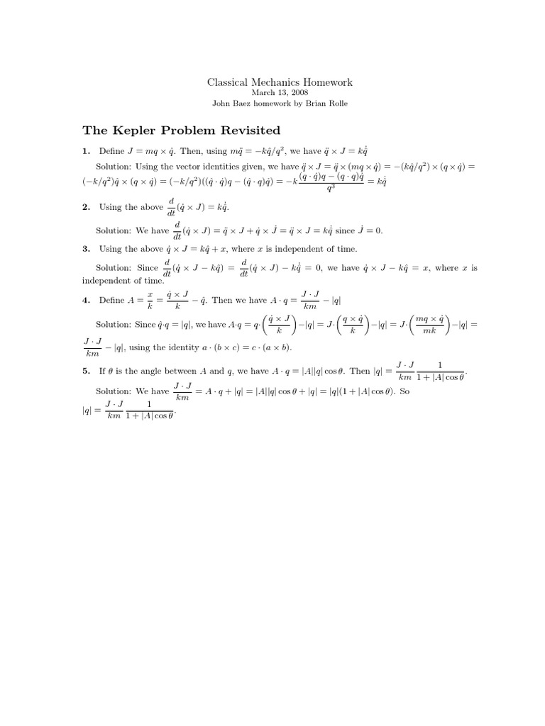 The Kepler Problem Revisited: Classical Mechanics Homework | PDF
