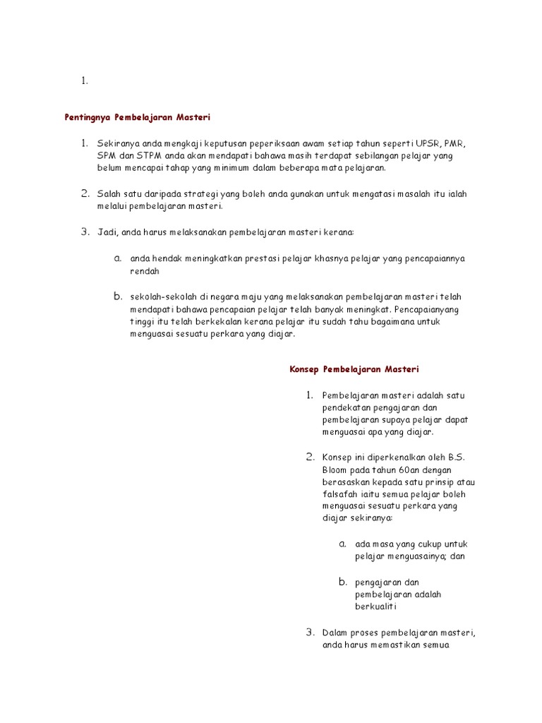 Pentingnya Pembelajaran Masteri | PDF