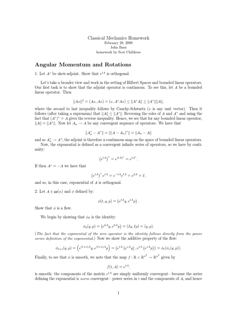 Angular Momentum and Rotations: Classical Mechanics Homework Addressing ...