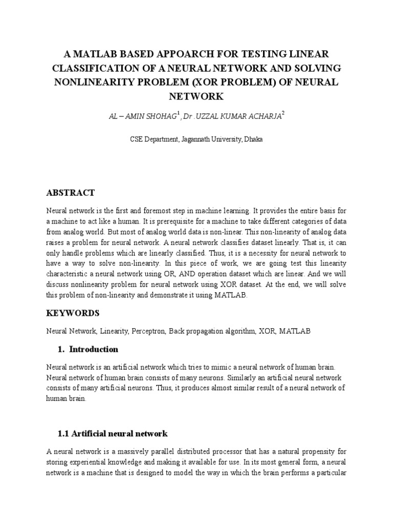 XOR Problem Demonstration Using MATLAB | PDF | Artificial Neural ...