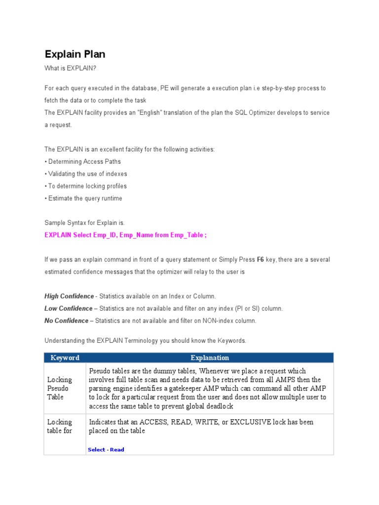 Explain Plan: Keyword Explanation | PDF | Database Index | Computer Data