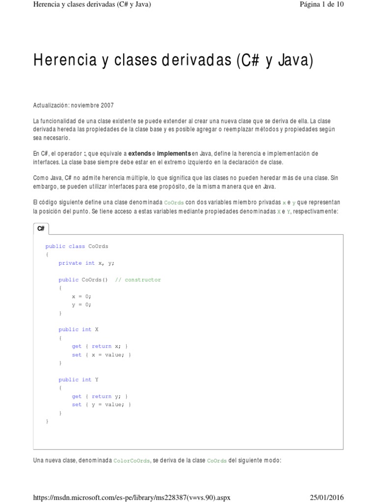Herencia C# | PDF | Herencia (Programación Orientada a Objetos) | C ...