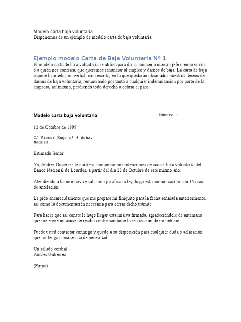 Modelo Carta Baja Voluntaria | PDF | Gobierno