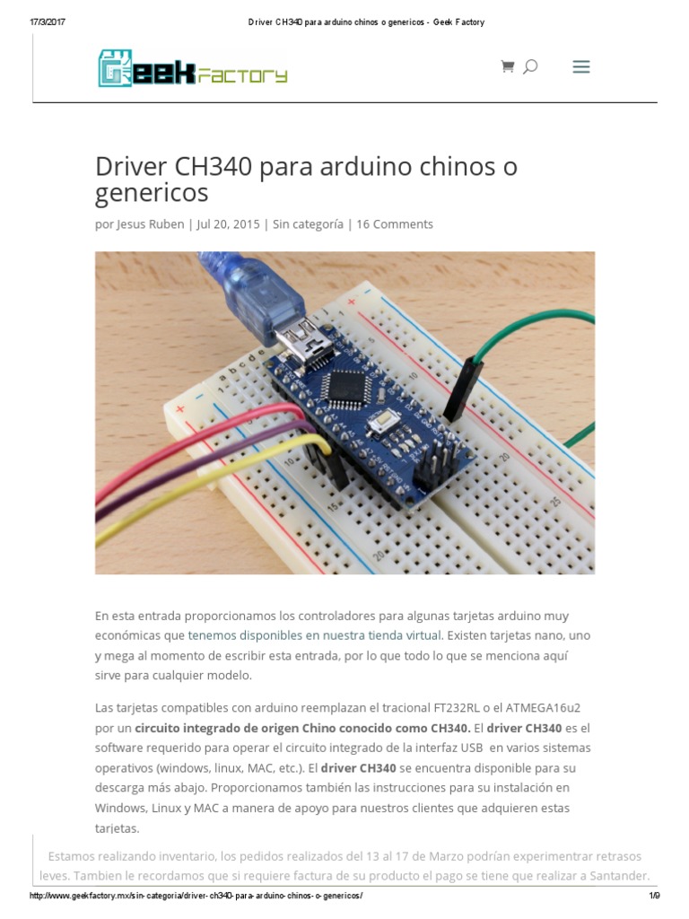 Driver CH340 Para Arduino Chinos o Genericos - Geek Factory