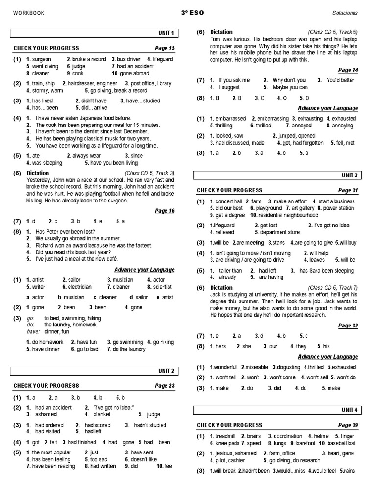 3 ESO WORKBOOK Soluciones PDF | PDF