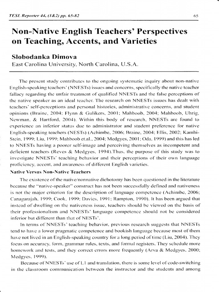 Non-Native English Teachers' Perspectives On Teaching, Accents, and ...
