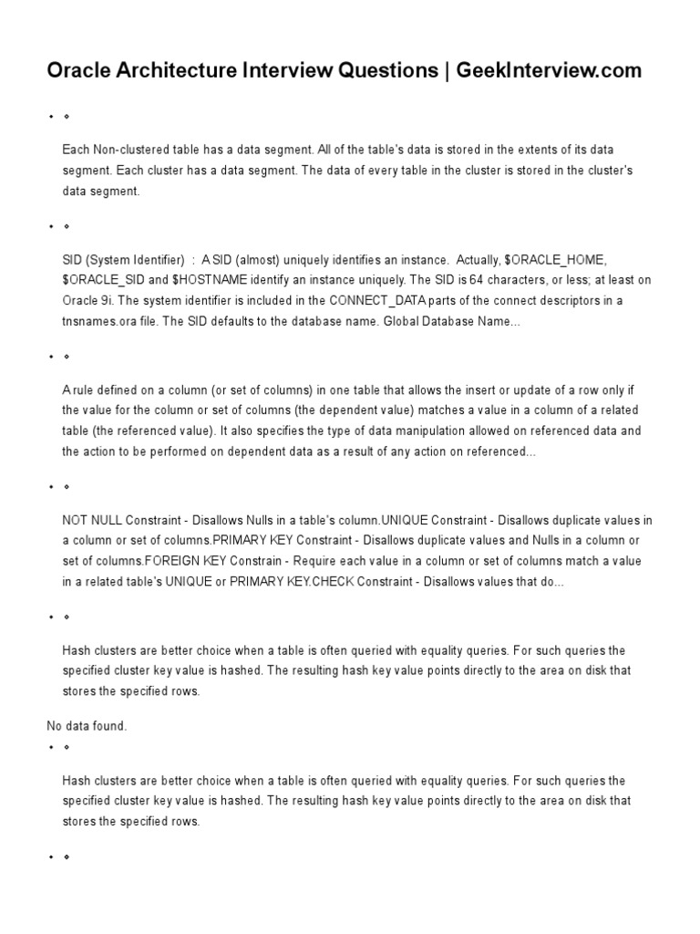 Oracle Architecture Interview Questions | PDF