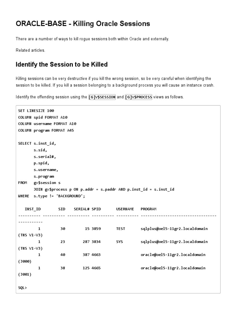 Oracle Session Termination Guide | PDF | Database Transaction | Areas ...