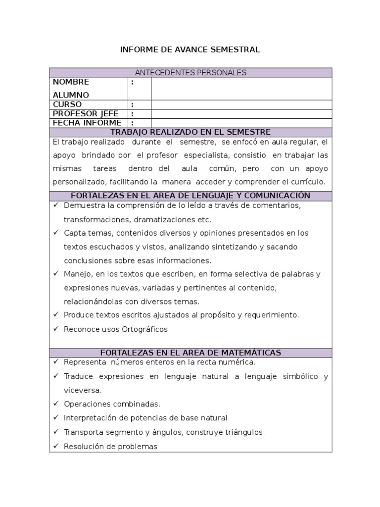 Informe Semestral de Avance Académico | PDF
