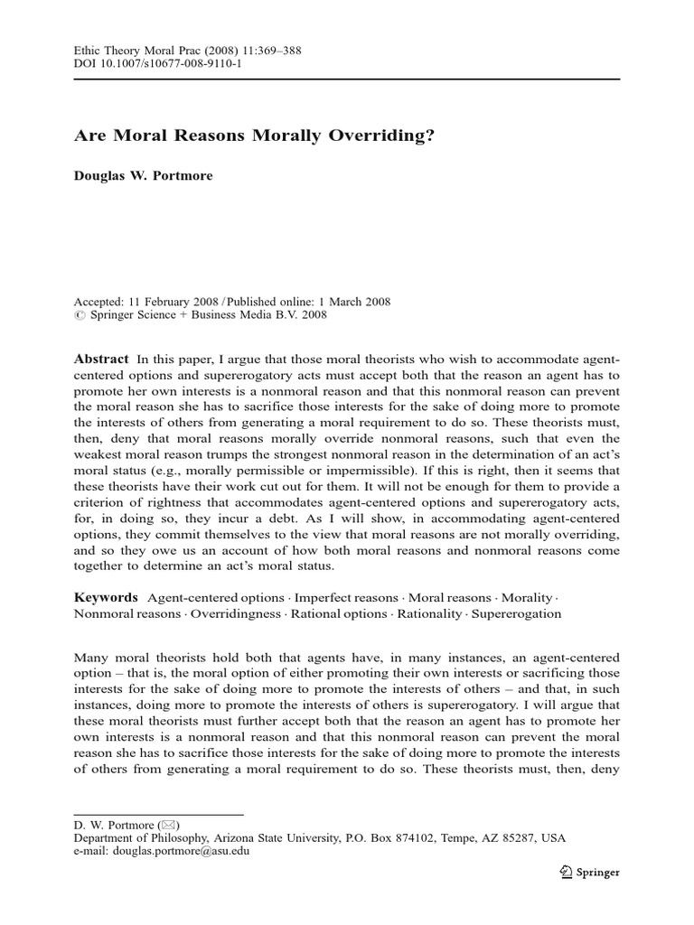 Portmore Are Moral Reasons Overriding PDF | PDF | Morality | Reason