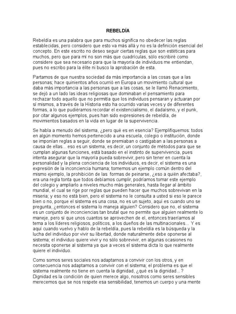 Rebeldía: Libertad y Dignidad Humana | PDF | Libertad | Dignidad