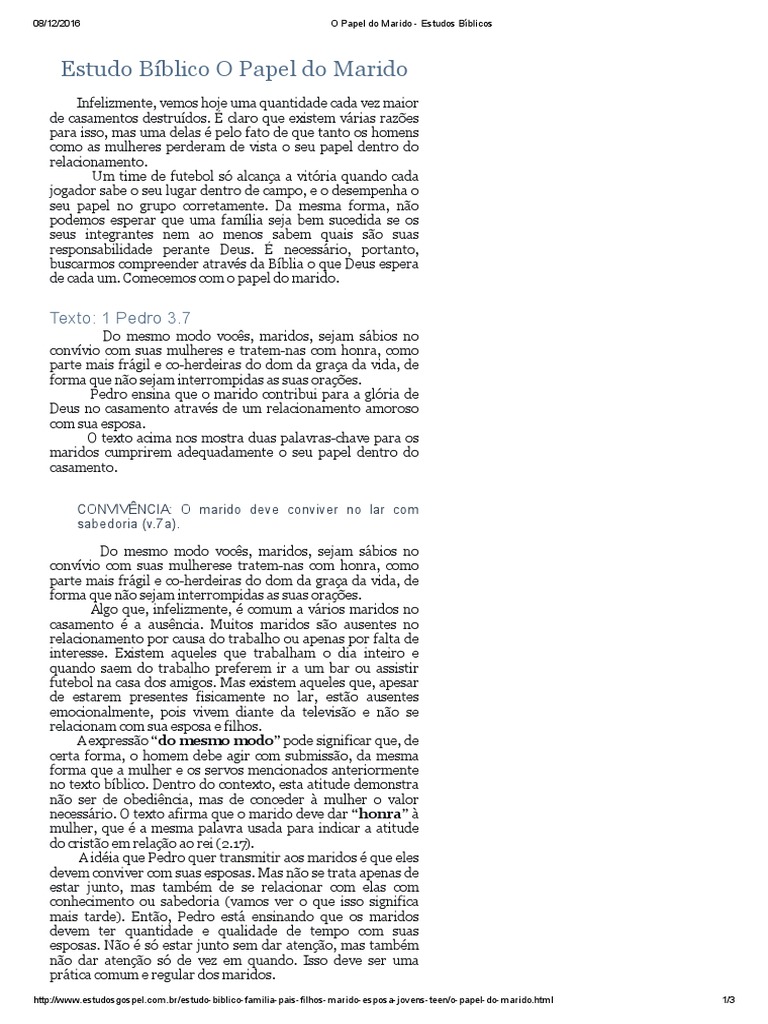 O Papel Do Marido Convivência Sabia E Tratamento Com Honra Segundo A