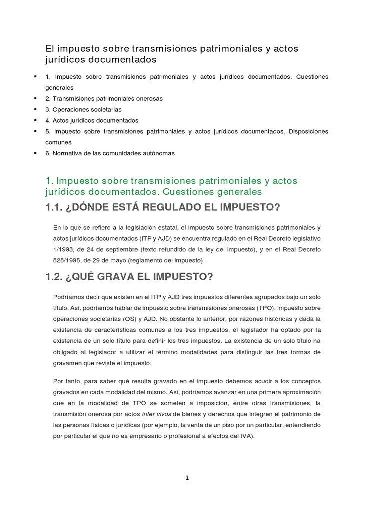 El Impuesto Sobre Transmisiones Patrimoniales y Actos Jurídicos Documentados | Pagos | Impuestos