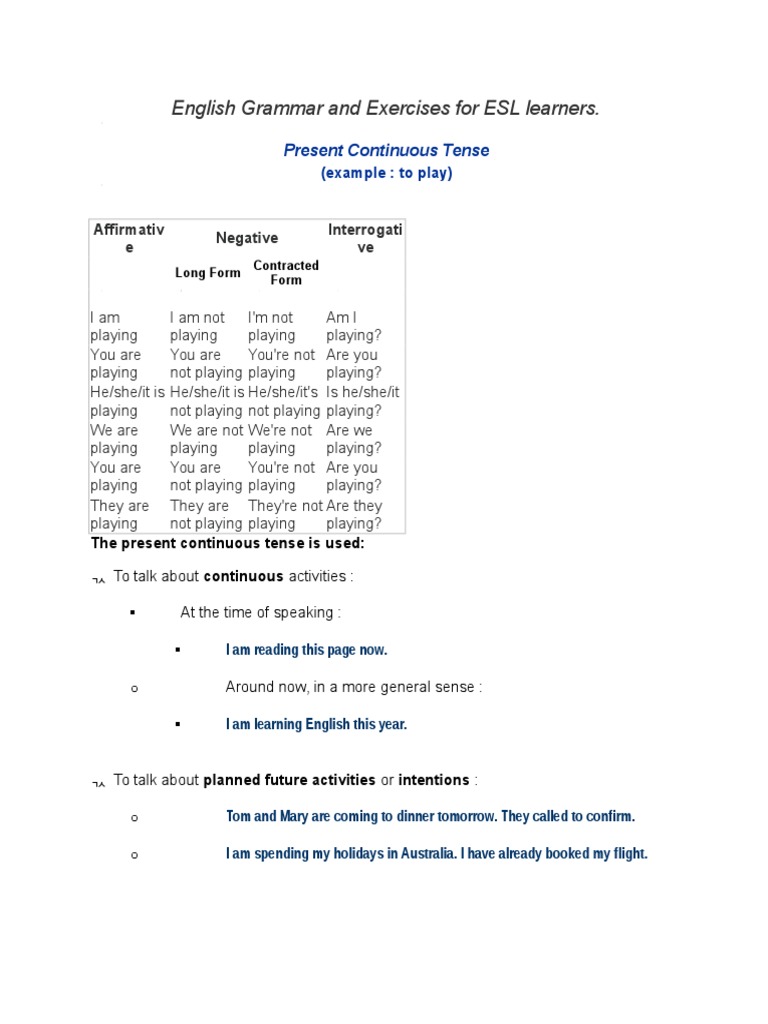 English Grammar and Exercises For ESL Learne12 | PDF