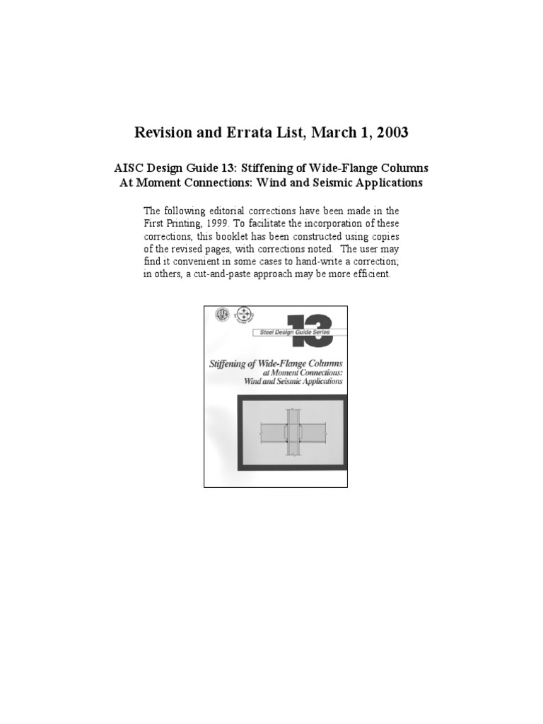 AISC Design Guide 13 Errata - Stiffening of Wide-Flange Column at ...