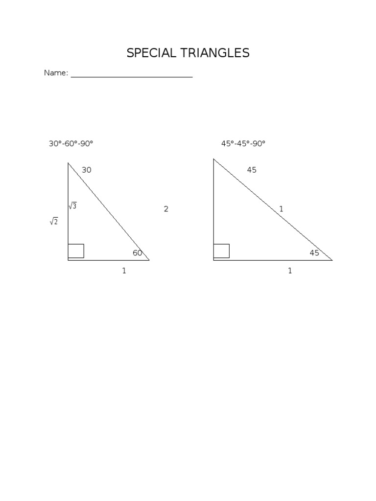 10 3 Special Triangles Handout | PDF