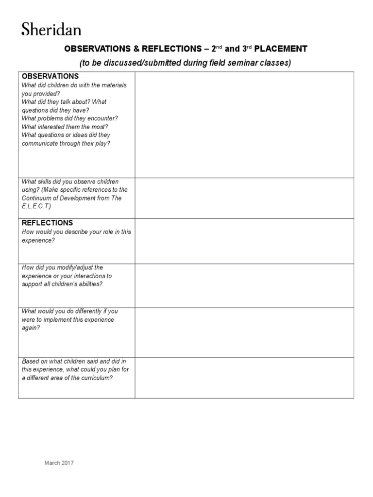 Observationreflectionformfield 2 and 3 | PDF