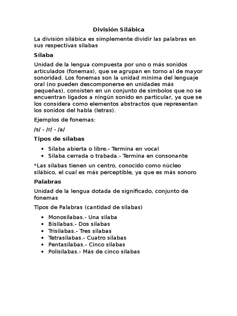 División Silabica | PDF | Sílaba | Vocal