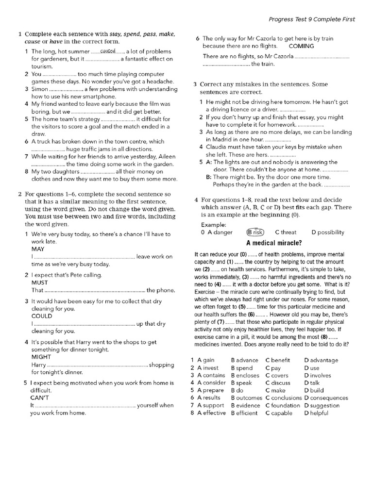 Progress Test 9 Complete First | PDF