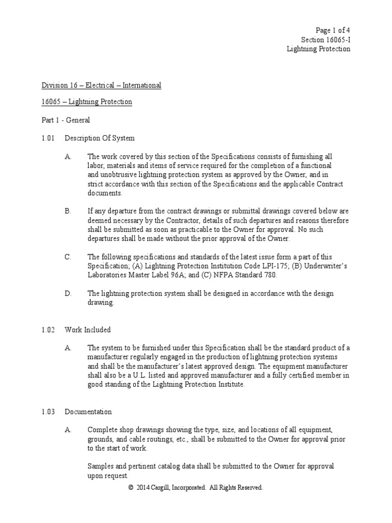 Division 16 - SEC16065-I Lighting Protection | PDF | Specification ...