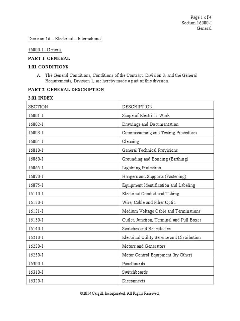 Division 16 - SEC16000-I General | PDF | Electrical Wiring | Cable