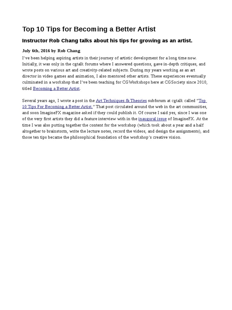 10 Tips For Becoming A Better Artist | PDF | Experiment | Science