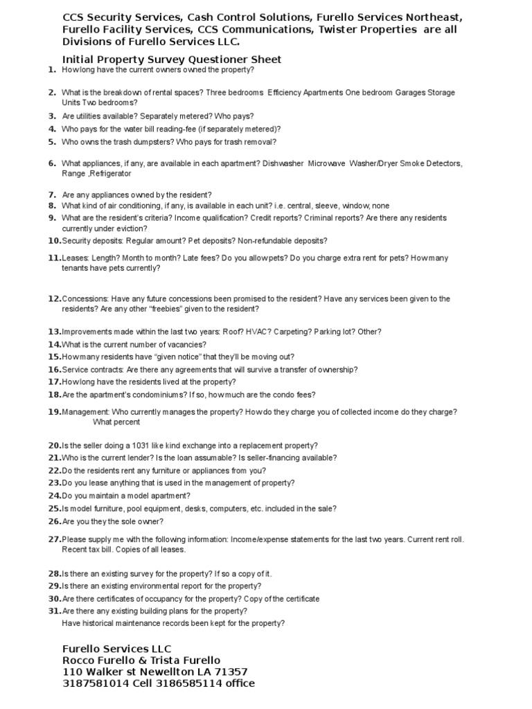 Property Management Survey Questionnaire | Condominium | Renting