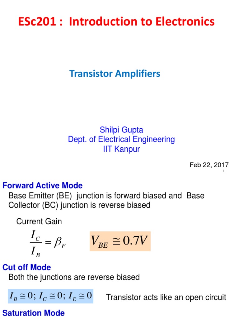 Esc201: Introduction To Electronics: Transistor Amplifiers | PDF | Bipolar Junction Transistor ...