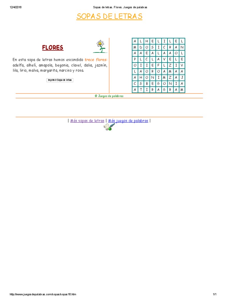 Sopas de Letras. Flores | PDF | Plantas de jardín | Horticultura y ...