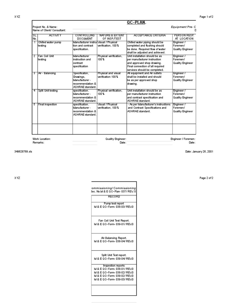 M & E QC Plan - 037 REV. 0 | PDF | Specification (Technical Standard) | Verification And Validation