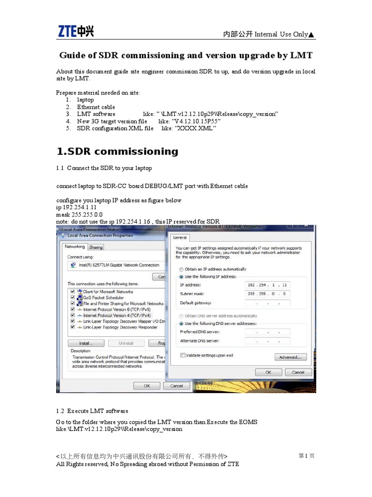 Guide of SDR Commissioning and Version Upgrade by LMT | PDF | Ip Address | Computing Platforms