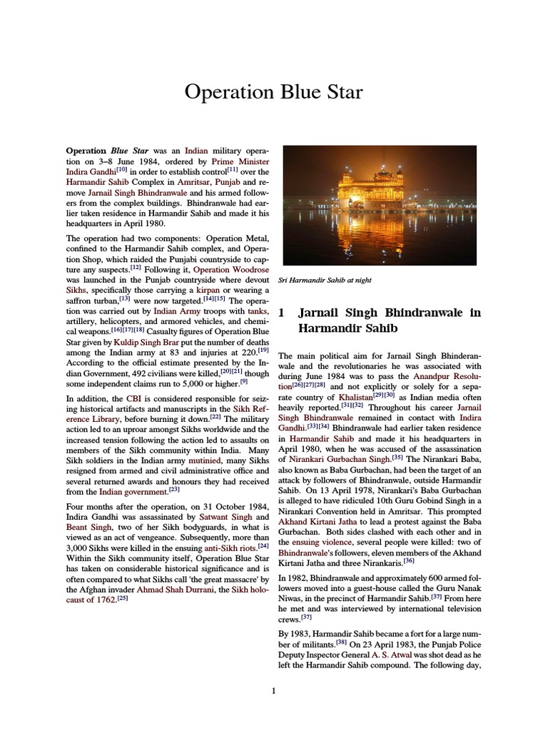 Operation Blue Star PDF | PDF | Punjab | Indian Religions