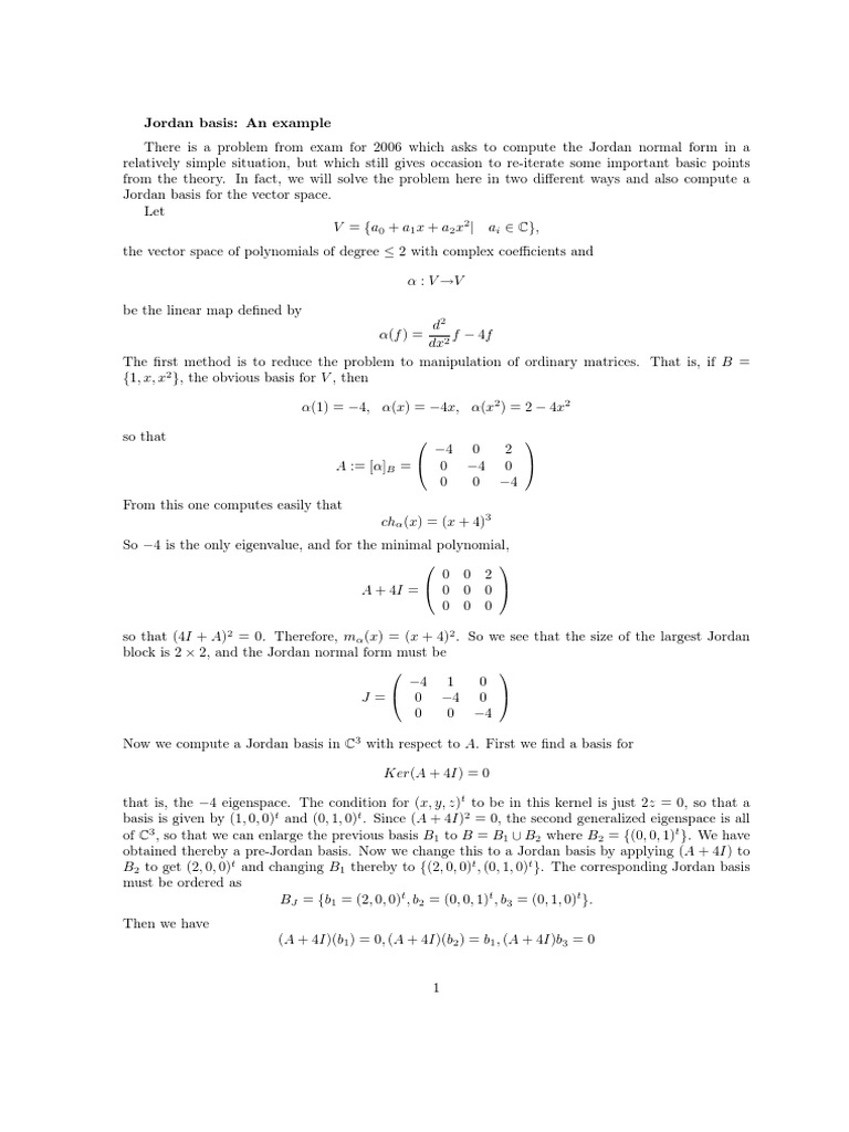 Jordan Basis Computation Example | PDF | Basis (Linear Algebra ...