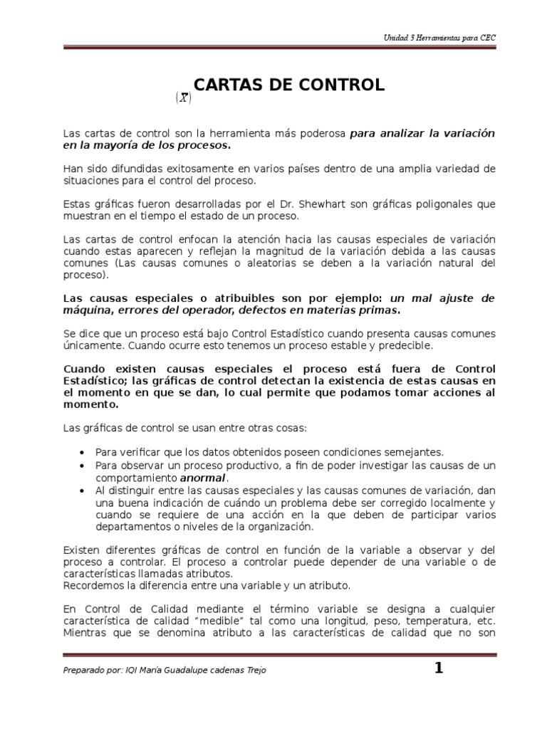 Cartas de Control Por Variables | PDF | Estadísticas | Medición