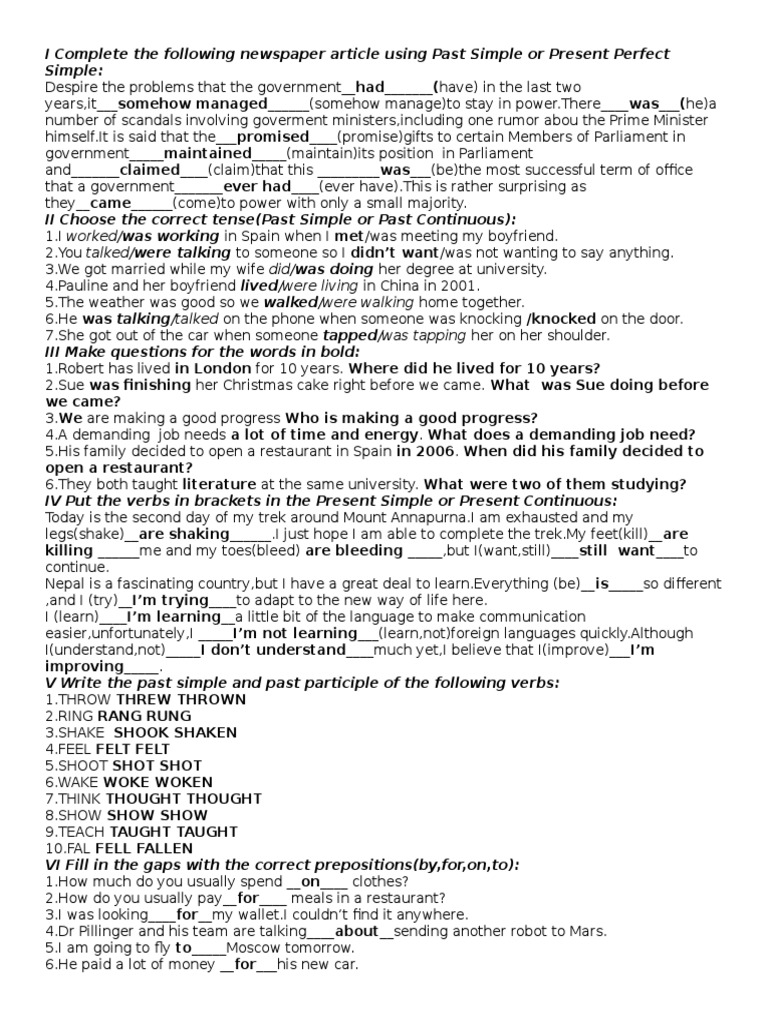 I Complete The Following Newspaper Article Using Past Simple or Present ...