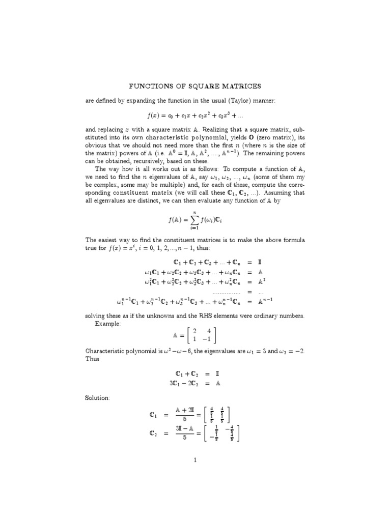 Functions of Square Matrices | PDF | Matrix (Mathematics) | Eigenvalues And Eigenvectors
