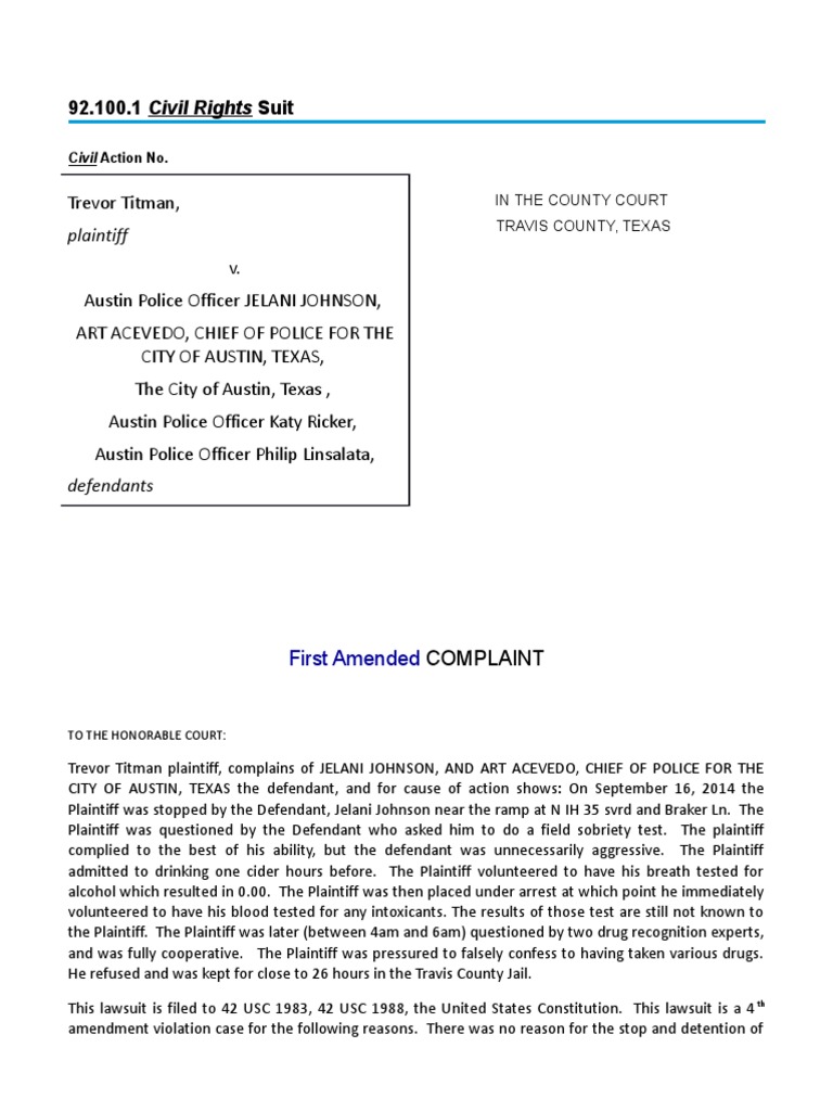 TREVOR Complaint - First Amended Complaint.V2 | Attorney's Fee | Damages
