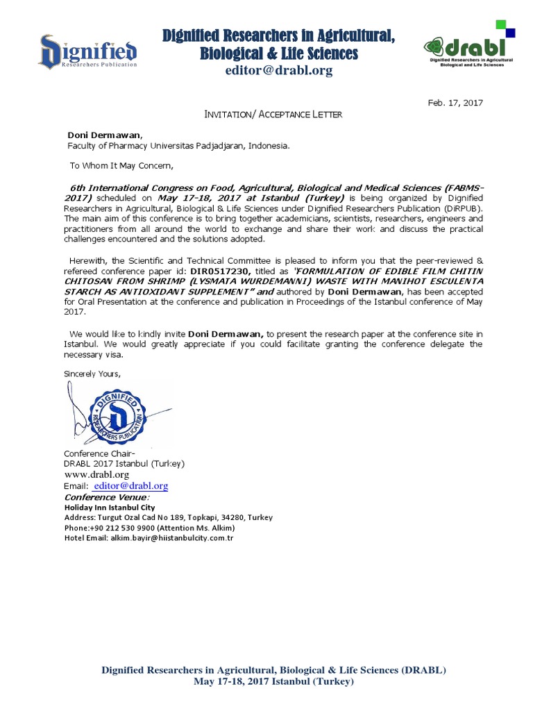 DIR0517230 Acceptance Letter May 17-18, 2017 at Istanbul (Turkey) | PDF