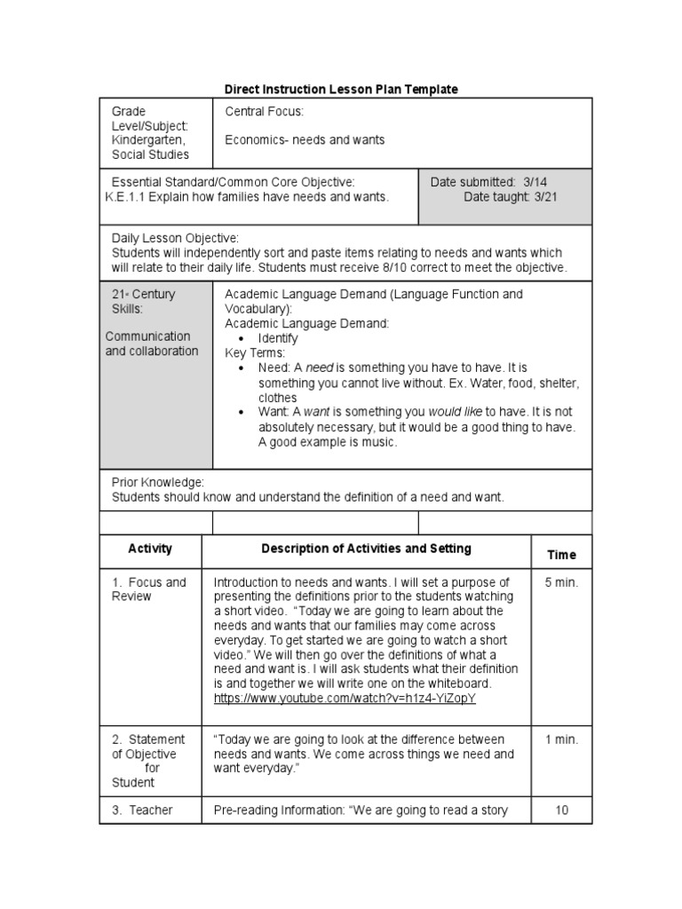 Direct Instruction Lesson Plan Template | Download Free PDF | Lesson ...